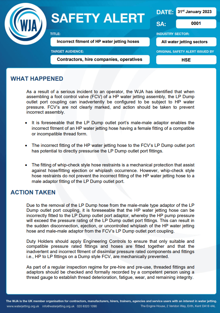 WJA Safety Alert – Safe Assembly of Foot Control Valves - Water Jetting ...